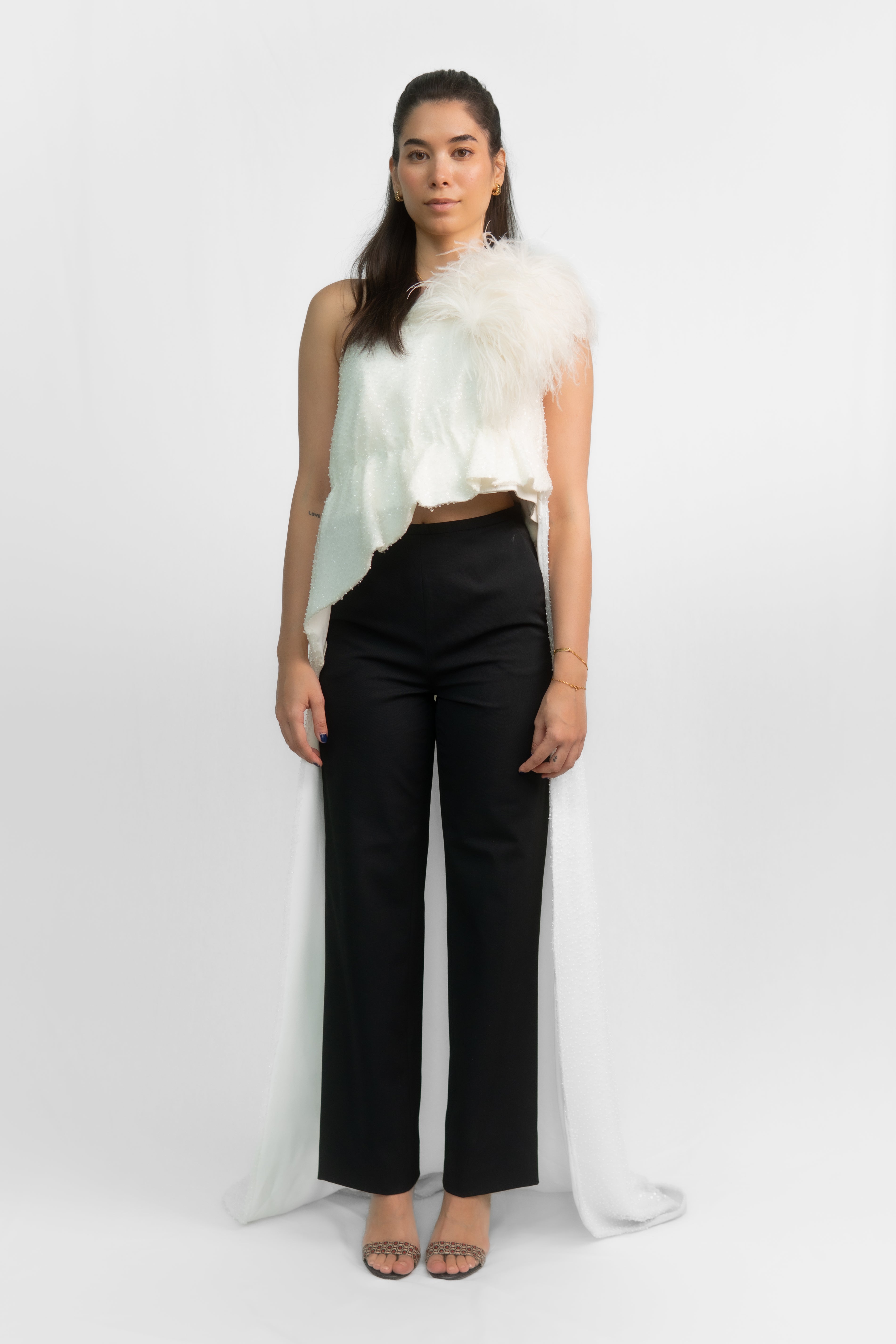 One Shoulder Sequin Feather Top – RNT Wardrobe